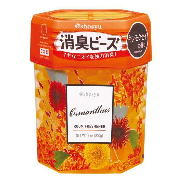 消臭ビーズです。キンモクセイの香りの消臭ビーズです。イヤなニオイを強力消臭します。効果は2~3カ月です。※リニューアルによりパッケージや成分が異なる場合がございます●サイズ(約)・60×85×115mm●内容量(約)・200g●香り・キンモ...