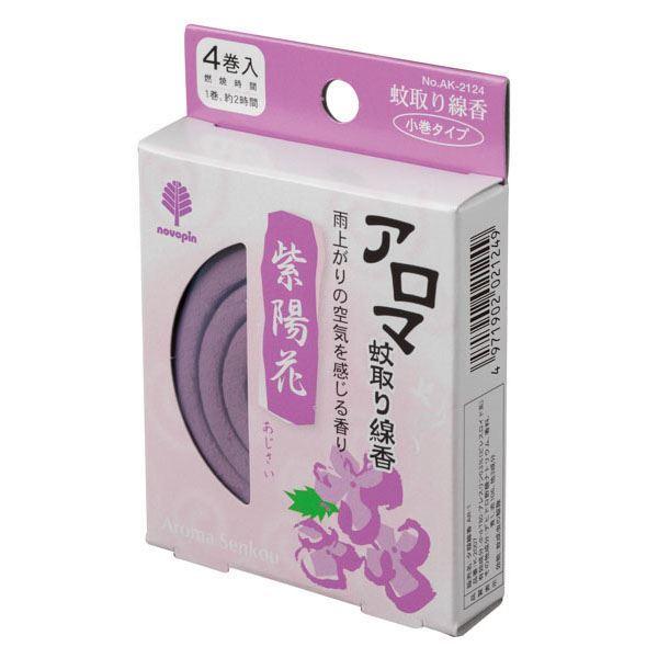 アロマ蚊取り線香、4巻入りです。ほのかに香りがただようお香感覚の小巻タイプの蚊取り線香です。線香立てが付属しております。1巻の燃焼が約2時間で使いきりに便利です。※リニューアルによりパッケージや成分が異なる場合がございます●1個のサイズ(約...