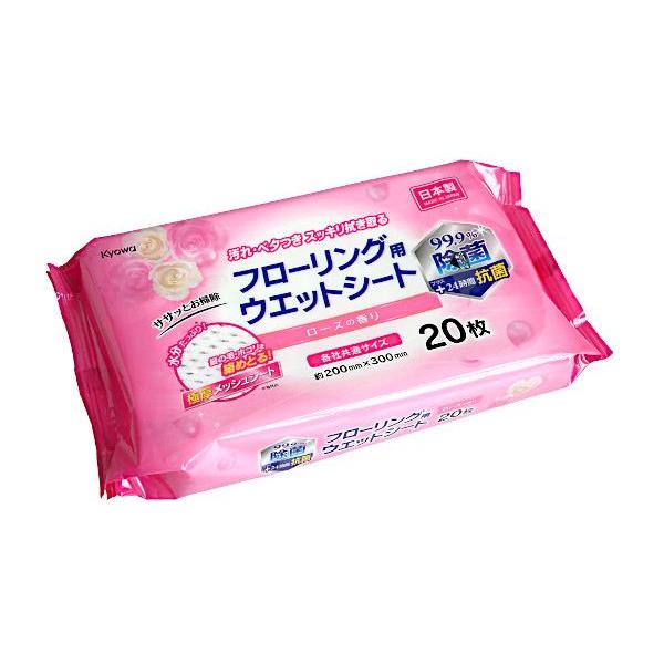 フローリング用のウェットシート、20枚入りです。お手持ちのワイパーヘッドに取り付け可能です。髪の毛・ほこりを絡め取る極厚メッシュシートです。ベタつきや汚れをすっきり拭き取ります。※トイレに流さないでください●1枚のサイズ(約)・200×30...