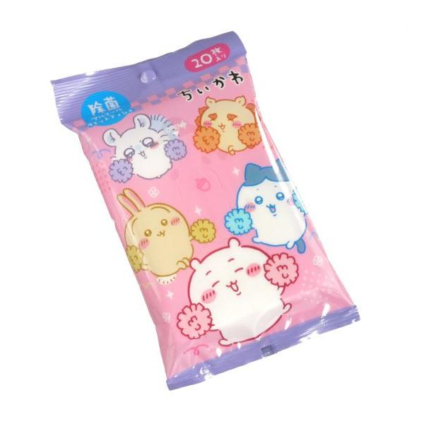 ウェットティッシュ、20枚入りです。ちいかわのパッケージのウェットティッシュです。アルコールタイプで手指や身の回りの除菌にサッと使えます。※全ての菌を除去するわけではございません●1枚のサイズ(約)・50×200mm●材質・レーヨン ポリエ...