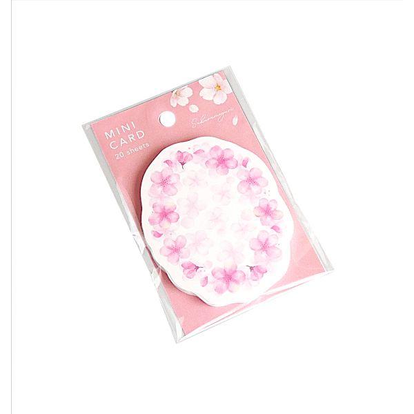 ミニカード、20枚入りです。桜柄のダイカットミニカードです。メモを渡したりプレゼントにメッセージを添えられます。※種類の指定はできません●1枚の当店計測サイズ(約)・65×83mm●材質・紙●用途・カード メモ ギフト プレゼント 文具 メ...
