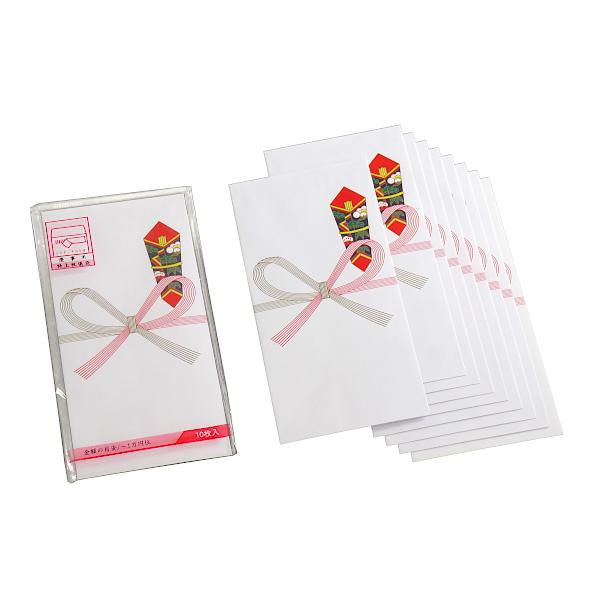 〇祝儀袋、１０枚入りです。金額の目安は１万円くらいまでです。ワンタッチでとじられるのり付きです。出産祝いや入学等のお祝いにお使いください。※使い方は地域の風習・宗教の違い等により異なります●１枚のサイズ（約）・９０×１８０ｍｍ●用途・祝儀袋...