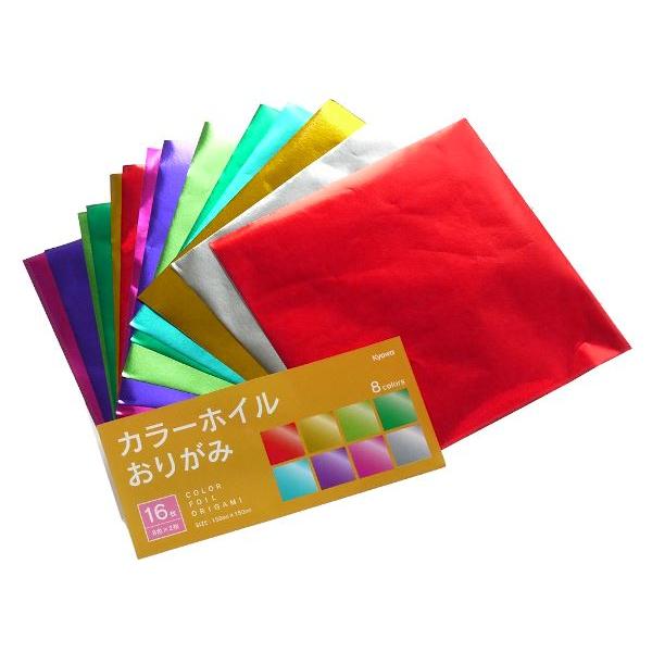 おりがみ、16枚入りです。光沢のある8色のホイルおりがみのセットです。おりがみ遊びは豊かな想像力を育てます。●1枚のサイズ(約)・150×150mm●対象年齢・3才以上●材質・紙●用途・折り紙 折紙 色紙 カラーペーパー 工作 玩具●キーワ...