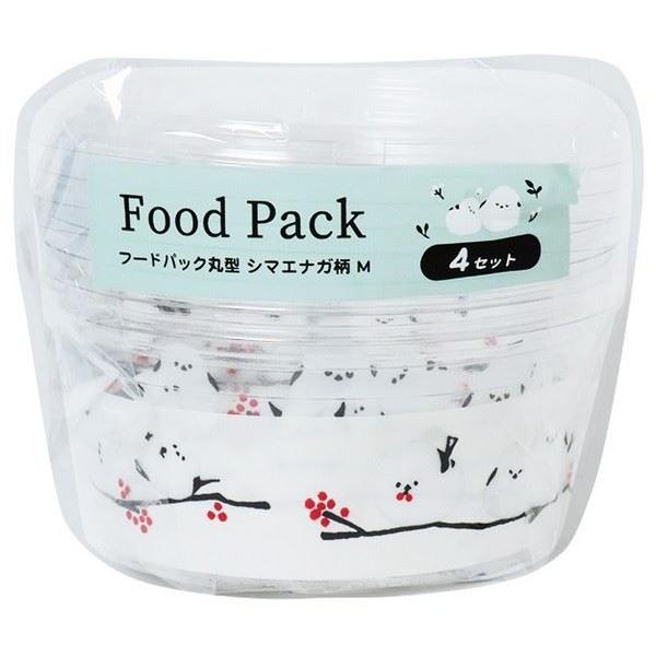 丸型のフードパック、4個入りです。シマエナガがデザインされたフードパックです。行楽のお弁当やおすそわけの容器としてご使用ください。※電子レンジ・オーブンオーブントースター 非対応●1個のサイズ(約)・直径102×高さ46mm●1個の容量(約...