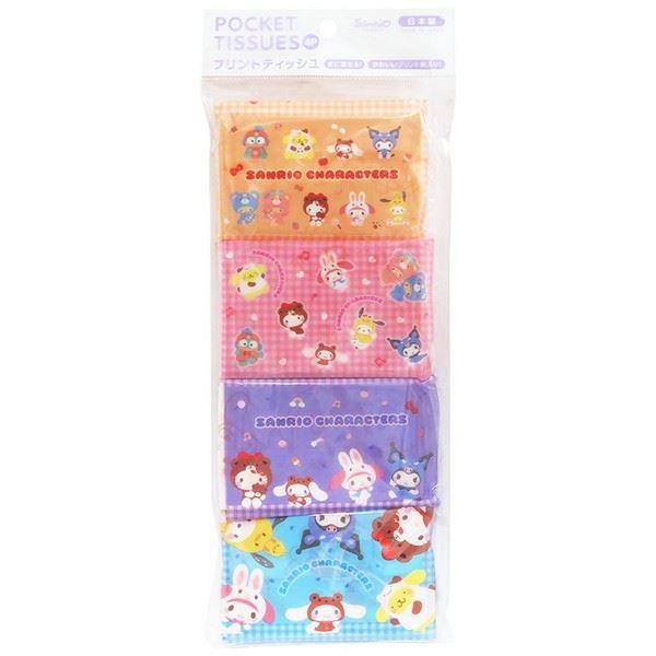 ミニポケットティッシュ、8組×4個入りです。水に流せるポケットティシュです。サンリオのキャラクタープリントです。お子様のポケットに入るミニサイズです。●1枚のサイズ(約)・200×170mm●材質・パルプ●用途・ポケットティッシュ 鼻紙 チ...