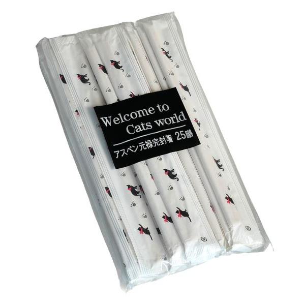 割箸、25膳入りです。猫の箸袋に入ったアスペン元禄箸です。普段使いから来客時まで便利に使えます。※天然素材の為、形や色の違い、欠け(傷や窪み)等有り●1膳のサイズ(約)・200mm●材質・アスペン材●用途・割り箸 箸 食事 料理 弁当 レジ...