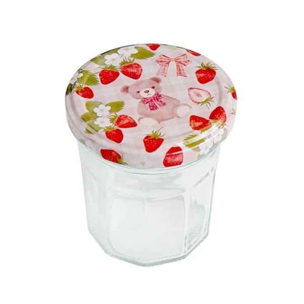 保存瓶です。ストロベリー柄のフタがついたガラス保存瓶です。食材の保存や小物の収納等にも使えます。※完全密封ではございません※直火・急熱・急冷・食器洗浄機・乾燥機・オーブン・電子レンジ 非対応※柄の指定はできません●サイズ(約)・直径75×8...