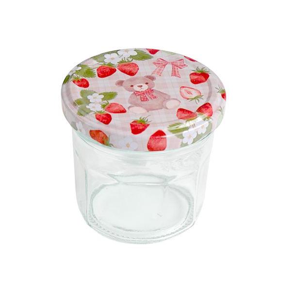 保存瓶です。ストロベリー柄のフタがついたガラス保存瓶です。食材の保存や小物の収納等にも使えます。※完全密封ではございません※直火・急熱・急冷・食器洗浄機・乾燥機・オーブン・電子レンジ 非対応※柄の指定はできません●サイズ(約)・直径75×7...