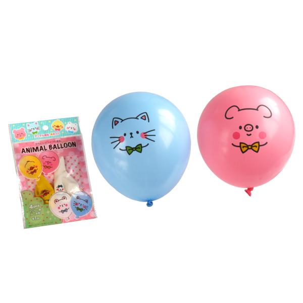 〇風船、４個入りです。かわいい動物のイラストです。カラーは、ピンク・黄・白・水色です。膨らませて遊んだり、飾ってお楽しみください。●サイズ（約）・９インチ（２２ｃｍ）●色・ピンク　黄　白　水色●対象年齢・６歳以上●材質・天然ラテックス●用途...
