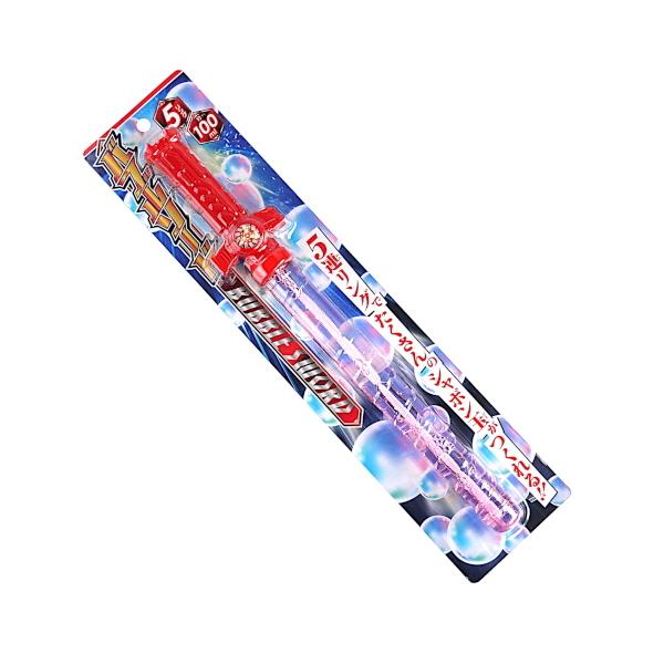 〇シャボン玉です。剣のかたちのスティックタイプです。５連リングでたくさんのシャボン玉が作れます。※色の指定はできません●サイズ（約）・６×３．４×全長３８ｃｍ●内容量（約）・１００ｍｌ●対象年齢・６歳以上●材質・柄、リング：ＰＰ　シャボン玉...