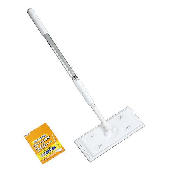 〇フローリング用ワイパー本体です。ラクラク伸びる自由自在の３段式アームです。ジョイント部分をひねるだけで長さの調節が可能です。立っても座っても使えます。別売りのフローリング用ドライシート・ウェットシート・マイクロファイバークロスなどが取り付...