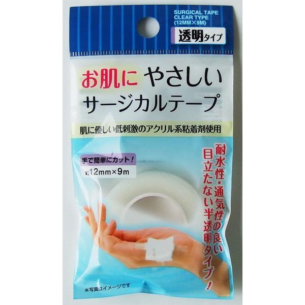 〇サージカルテープです。肌にやさしい低刺激のアクリル系粘着剤を使用しております。手で簡単にカットできます。耐水性・通気性の良い目立たない半透明タイプです。ガーゼや湿布等の固定にお使いください。※傷口に直接貼らないでください●サイズ（約）・１...