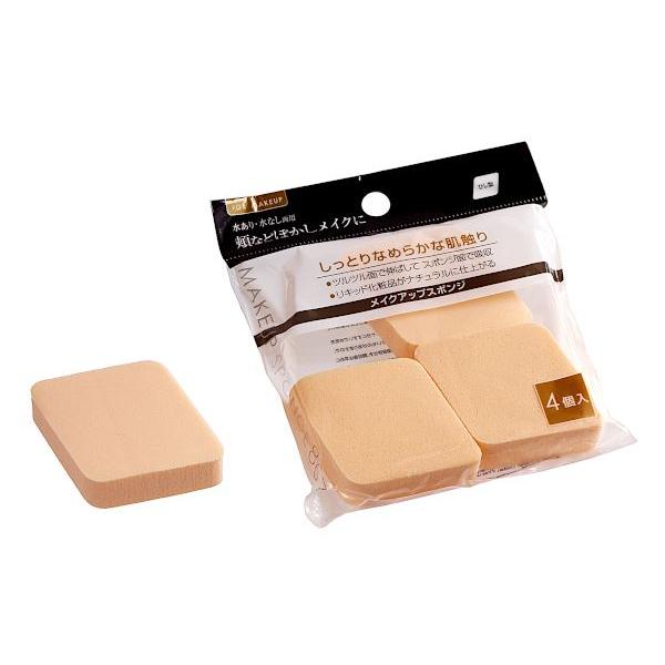 メイク用のスポンジ、4個入りです。水あり・水なしで使える両用タイプです。しっとりなめらかな肌触りです。ツルツル面で伸ばしてスポンジ面で吸収します。角が使いやすいひし型です。リキッド化粧品がナチュラルに仕上がります。※製造工程上傷が生じたり全...