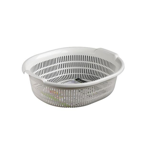 オーバル型のざるです。たっぷり洗える大きめサイズのざるです。野菜や果物などを水洗い水切りするのに便利です。●サイズ(約)・幅327×奥行き291×高さ109mm●色・ホワイト●耐熱100度/耐冷-20度●原料樹脂・ポリプロピレン●用途・調理...