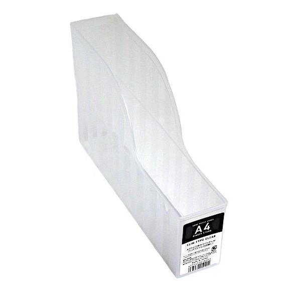 バインダースタンドです。デスク上にも置きやすいスリムタイプです。A4サイズ用のバインダーやクリアファイルがすっきり入ります。バインダーなどを見やすく整理できます。●サイズ(約)・57×260×高さ164mm●色・クリア●耐熱100度/耐冷-...