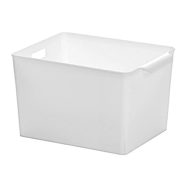 バスケットです。深さがあるワイドタイプのバスケットです。持ち手穴と引手の2種の持ち手付きです。日用品や食品のストック収納などにオススメです。●外寸(約)・189×253×高さ150mm●内寸(約)・163×210×深さ147mm●色・ホワイ...