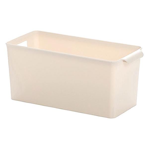 バスケットです。省スペースで使えるスリムタイプのバスケットです。持ち手穴と引手の2種の持ち手付きです。日用品や食品のストック収納などにオススメです。●外寸(約)・128×283×高さ125mm●内寸(約)・107×246×深さ122mm●色...