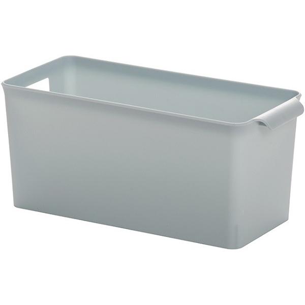 ○バスケットです。外寸サイズは、約１２．８×２８．３×高さ１２．５ｃｍです。省スペースで使えるスリムタイプです。背の高いスプレーや、化粧水・乳液などのボトル、掃除グッズなどの収納にオススメです。バスケットの前後で持ち手の種類が異なります。持...