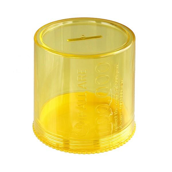 ○プラスチック製の貯金箱です。すべて５００円玉の場合、約１０万円分入ります。底フタを回して開けることができます。※コインを入れた状態で持ち歩かないでください。●外寸（約）・直径９３×高さ９０ｍｍ●色・イエロー●原料樹脂・本体：ポリスチレン　...