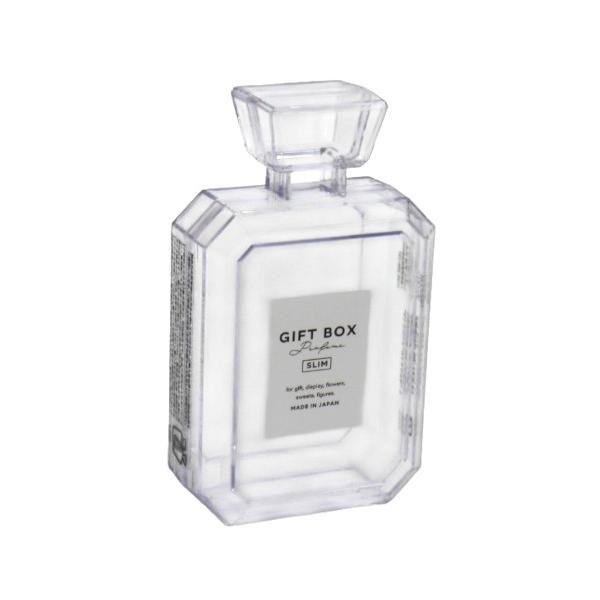 ギフトボックスです。香水型のギフトボックスです。クリアボディで中身を見せるラッピングができます。●外寸(約)・75×36×高さ128mm●原料樹脂・ポリスチレン●用途・ギフト ボックス プレゼント ラッピング 包装 小物入れ ケース●キーワ...