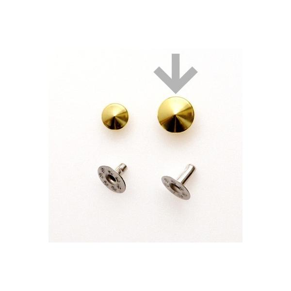 ■用途／特長真鍮素材のポピュラーな固定金具で、接着剤を使わずに最も簡単に革と革をつないだり、装飾することができます。両側から差し込むスタンダードなタイプが4種に加え、片方が足になり、半球状の玉飾りが2種、円錐状の丸ピラミッドが2種、四角錐の...