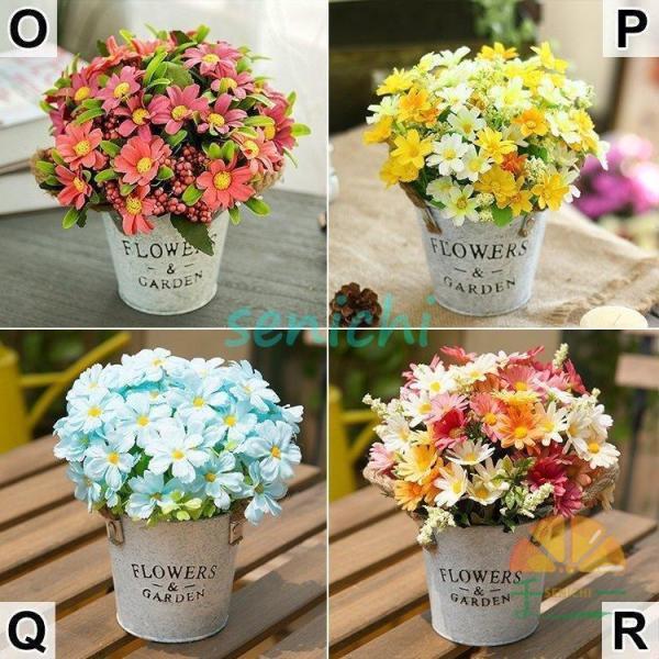 造花 インテリア 花瓶付き フラワーアレンジメント ブーケ パーツ 大きい 仏花 プレゼント ギフト 引越し祝い 結婚祝い 退職祝い アートフラワー バケツ ナチュラル ピンク グリーン ホワイト ブルー イエロー オレンジ 観葉植物 上品...
