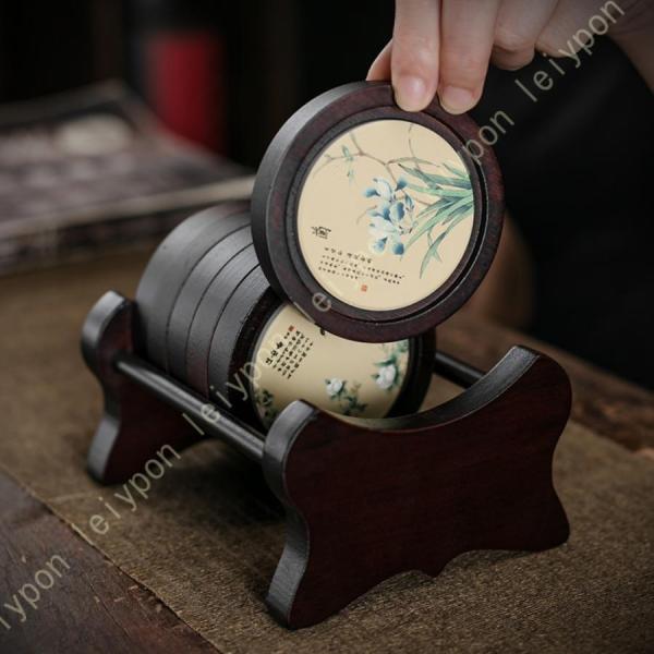 商品の説明 材質：セラミック、竹。 サイズ：コースター=8.3*1.8cm。収納ボックス=14*11*6.8cm。A=コースター6個+収納ボックス1個。B=コースター1個。具体的な図案は商品画像説明をご覧ください。   1.セラミックで作ら...