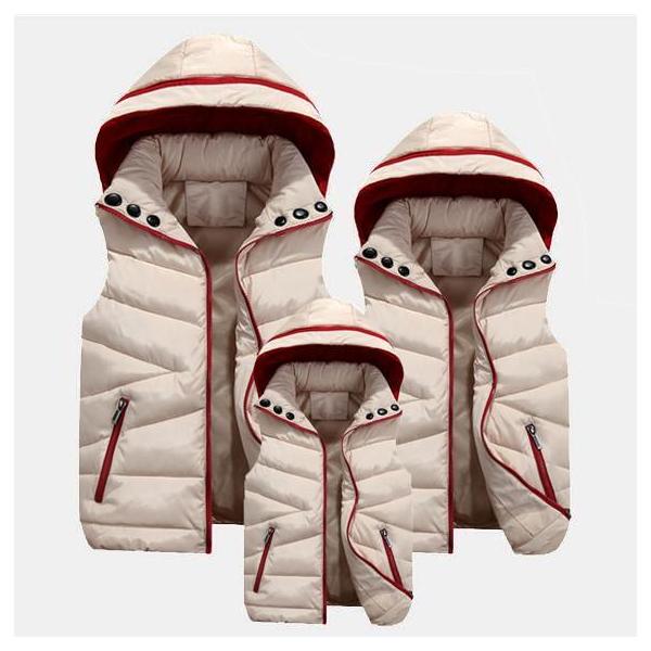 ベスト 中綿ベスト 親子お揃い 家族 メンズ レディース フード付き ジャケット 子供 女の子 男の子 キッズ 子ども アウター ダウンベスト  ★中わた 中綿★サイズ：単位cm110：着丈48　バスト73　参考身長100〜115120：着...