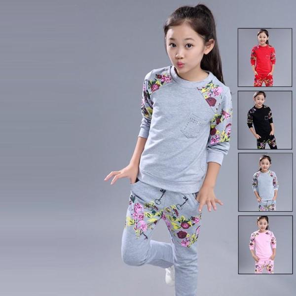 商品規格【品名】：子供セットアップ【素材】: 綿混紡【スタイル】：ファッション　カジュアル　運動【カラー】：レッド　グレー　ブラック　ピンク【サイズ】：110120130140150160　170【季節】：春　秋【内容物】: 2点セット（上...