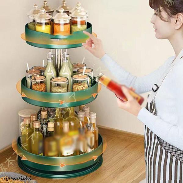製品仕様製品名：360度回転式収納ラック材質：PPカラー：グリーン、ブラック使用範囲：キッチン、トイレ、寝室等 【商品仕様】丸型 直径26cm 素材：高品質PP素材で作られ、高級感が溢れているスパイスラックです。 【360°回転式設計】36...