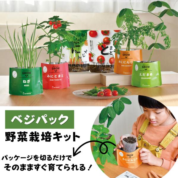育てる前からワクワクが始まる。親子で楽しめる食育栽培キット「ベジパック」。「ベジパック」は、栽培初心者の方やお子さまでも気軽に楽しめるよう、準備から栽培までをシンプルに設計した家庭菜園キットです。最大の特長は、パッケージをカットして“そのま...