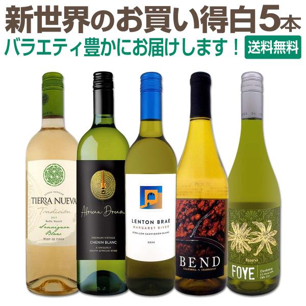 大人気！新世界の厳選白5本セット！新世界のお買い得白ワインをバラエティ豊かにお届けします！単一品種だけでなく、ブレンドによるワインも充実!!ブレンドによって味わいが立体的になるのがミソ！初登場の豪州はマーガレット・リヴァー産の白は、故エリザ...