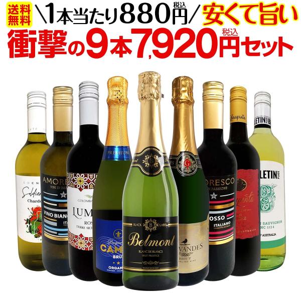 欧州から厳選したその充実ラインナップ！当店大人気の極旨辛口スパークリングに普段飲みにちょうどいい果実味たっぷり赤や白！商品名：ワイン セット 赤 白 スパークリング 9本 750ml フランス イタリア まとめ買い 赤白 wine set ...