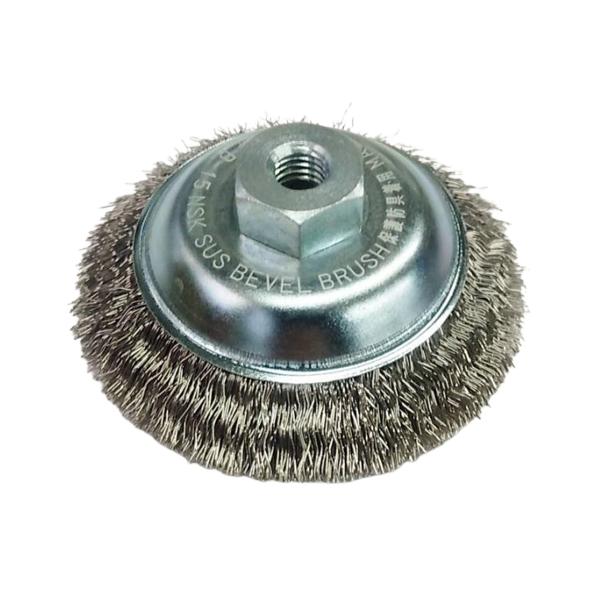 ■仕様・規格材質：SUS304（弱磁性）線径：0.30mm適合機種：電動工具ディスクグラインダ100mm用外径(mm)：85捻子径：10P1.5砥石径用(mm)：100金具径(mm)：60毛丈(mm)：15線径(mm)：0.30最高回転数(...