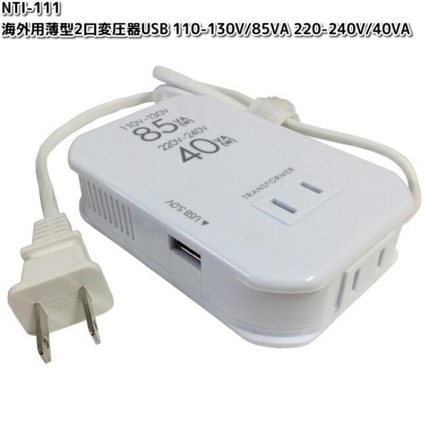 カシムラ　NTI-111　海外用薄型2口変圧器USB　110-130V/85VA　220-240V/40VA　WT-76M　お取り寄せ　海外コンセント