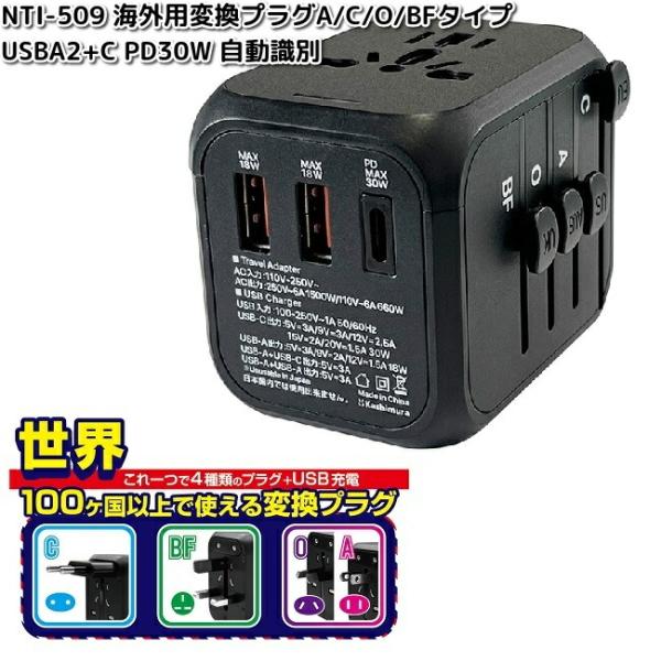 カシムラ　NTI-509　海外用変換プラグA/C/O/BFタイプ USBA2+C PD30W　自動識別　WP-109M　お取り寄せ　変換器　海外対応
