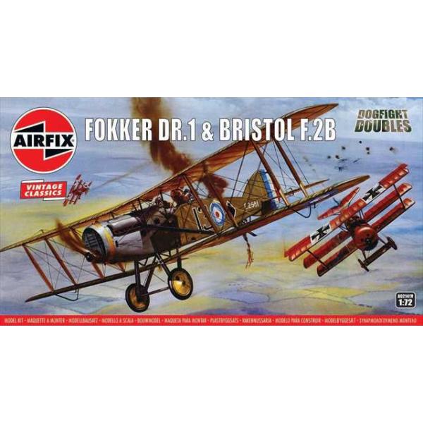 第一次大戦の傑作複座戦闘機　ブリストルF.2Bとドイツ軍の三葉戦闘機フォッカーDr.1のキット詰め合わせ、どちらも英国エアフィックス社のビンテージキットで久しぶりの再生産になりますエアフィックス 1/72 フォッカー DR.1＆ブリストル ...