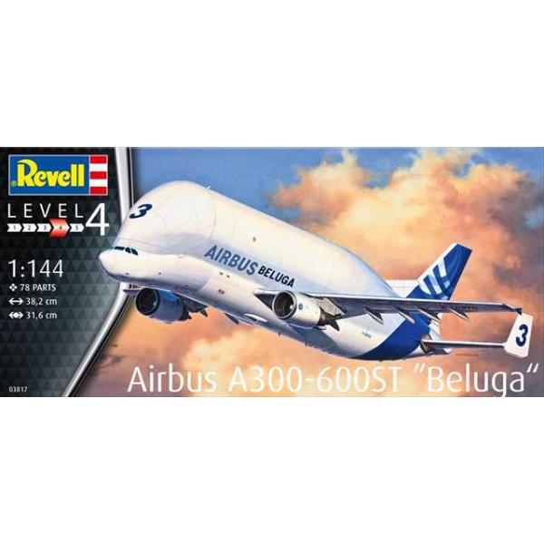 ★模型全長　382mm・全幅　316mm・総部品数　78★未塗装・プラモデル組み立てキットレベル 1/144 エアバスA300-600ST ベルーガ  03817