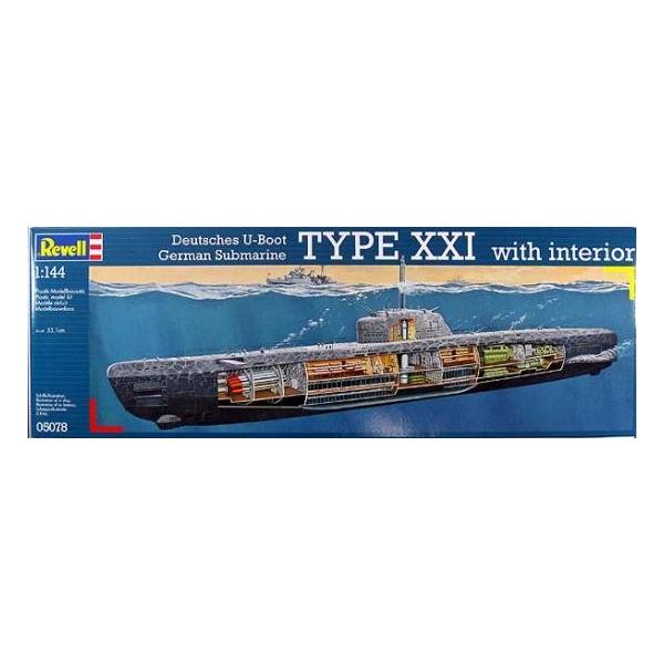 全長531mm・全幅mm・全高mm・総部品数レベル 1/144 ドイツ 潜水艦 Uボート タイプ XXI 内部インテリア プラモデル 05078