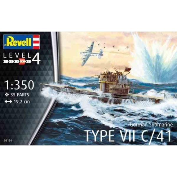 全長192mm・総部品数351/350 ドイツ海軍 Uボート タイプ VIIC/41 プラモデル 05154