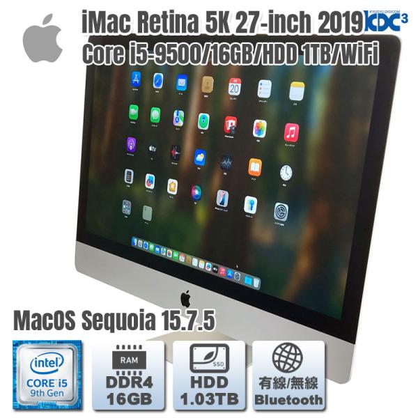 【メーカー】：Apple【機種名】：iMac Retina 5K 27-inch 2019【CPU】：Core i5-9500(3.0G/6C/6T)【ベンチマーク】：PassMark 9791【メモリ】：DDR4 16GB(8GB*2)【...