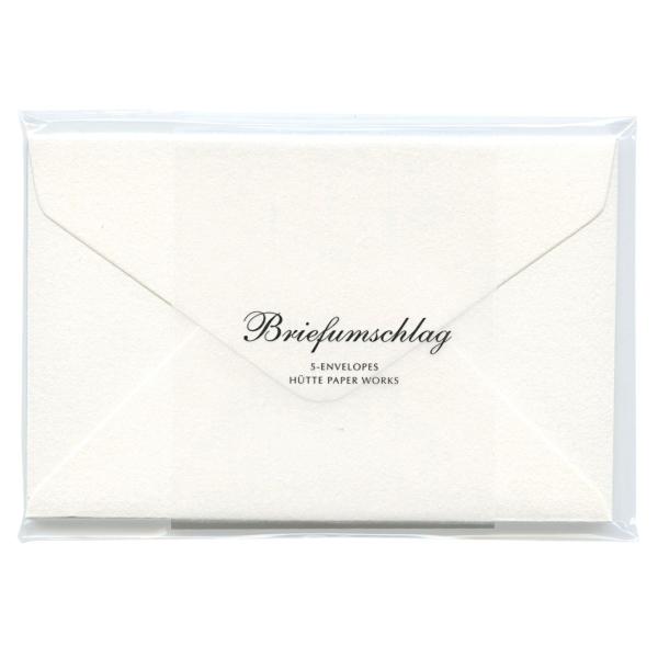 「紙」という素材の色や質感、印刷手法にこだわるステーショナリーブランド、「ヒュッテペーパーワークス」のミニ封筒。素材は白く上品な風合いの「リ・シマメ紙」（グラシン紙とは違って透けません）。名刺サイズのカードが入る大きさです。5枚入り本体サイ...