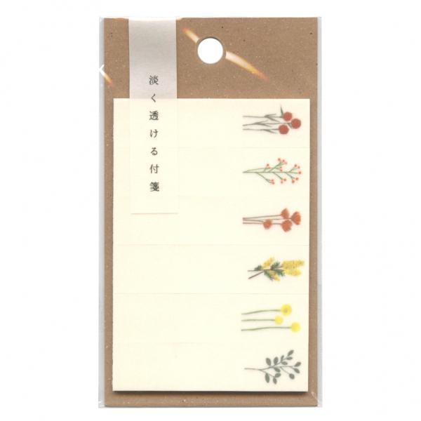 下の文字や図が淡く透けて見える、特殊な紙の付せんです。優しい淡い透け具合が特別な雰囲気を醸し出し、メッセージを彩ります。適度に大きいサイズ感はメモを書くにも最適です。※水性ペンを弾きやすい紙質のため、鉛筆や油性ペンなどのご使用をおすすめして...