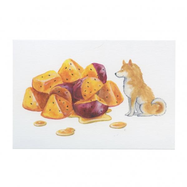 人気イラストレーター村田夏佳氏の「しばいぬと和菓子」シリーズの水彩画ポストカードです。おいしそうなおやつと愛らしい柴犬がみずみずしいタッチで描かれています。思わず大切にコレクションしたくなるかわいさです。: 600000023107: 20...