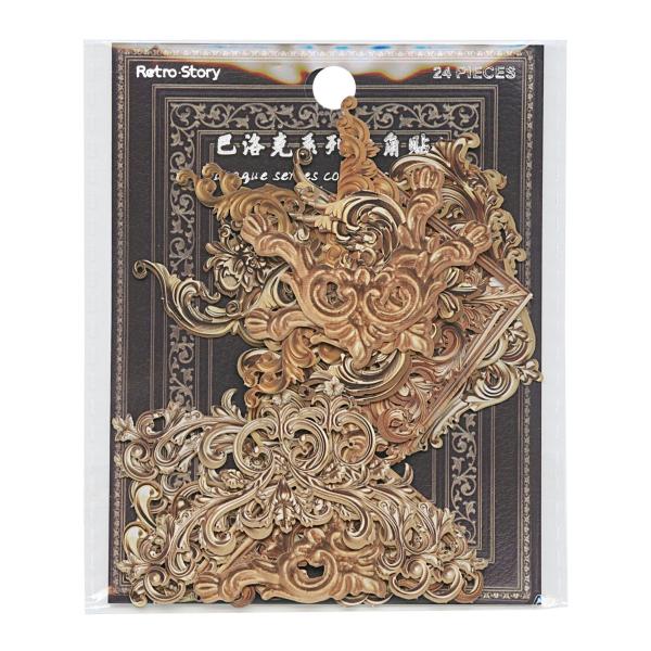 書籍や額縁の枠の装飾に使われていそうなデザインのシール。日記や手紙を豪華に飾りつけるのにぴったりです。6柄各4枚 計24枚入: 600000024574: 200000004668: