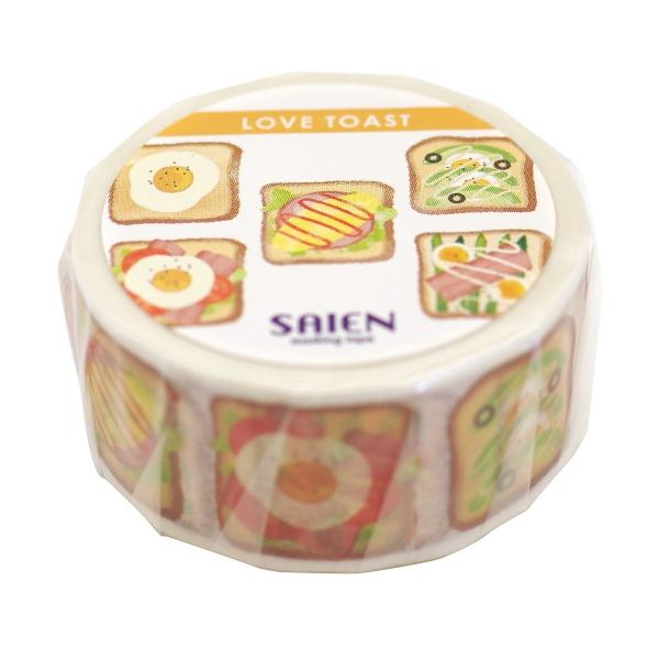 こんがりとトーストされた食パンの上に、さまざまな食材が乗っています。どれもとても美味しそうに見えるマスキングテープです。テープ幅20ミリ×長さ7メートル: 600000025316: 200000004980: