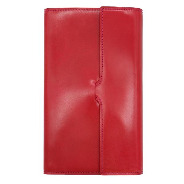 ベルトの先端が内側に隠れるシンプルな見た目が特徴の「カクシシリーズ」のナローサイズシステム手帳です。表側には純粋なアニリン水性染料仕上げを施すレーデルオガワ製のコードバン、内側にはイタリア・ヴィルジリオ社製のスクラッチ加工が特徴の植物タンニ...