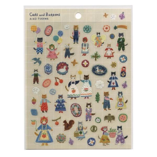 いろんなところに貼りたくなる、布川愛子さんのかわいいシートシールです。思い思いの洋服を着たネコさんと、コロンとしたボタンの組み合わせがかわいくておしゃれです。シートはA5サイズのノートにちょうど挟めるサイズ。大きめのシールは小物のワンポイン...