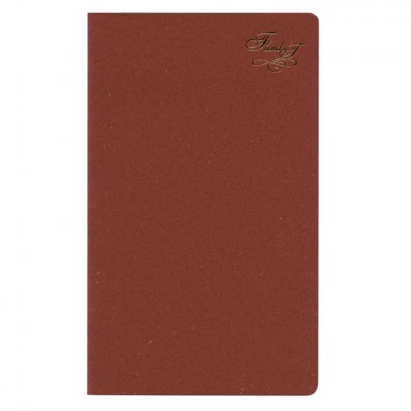 落ち着いたカラーリング、欧風のデザインがお洒落な「FandT」シリーズの無地ノートです。やさしい雰囲気のクリーム中紙には、透かし模様が入っています。薄型なので、A5サイズ手帳のサブノートとしても使えそうです。用紙サイズ：B6変型（横108m...