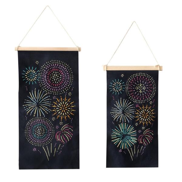 予約販売【6月中旬〜下旬出荷予定】花火 刺繍タペストリー L 壁掛け インテリア 手軽 飾り 夏 2022新作
